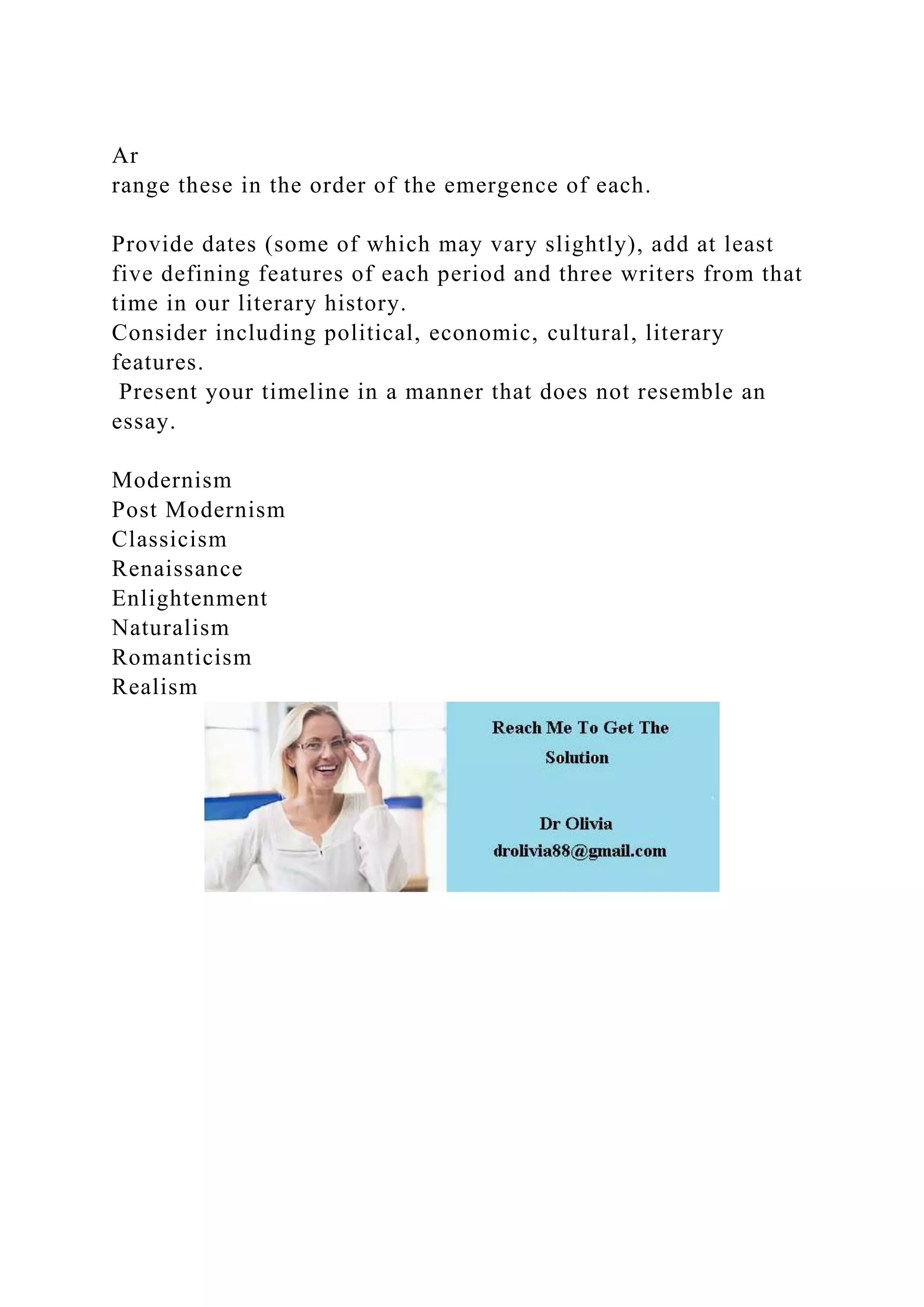 Arrange these in the order of the emergence of each.Provide da.docx