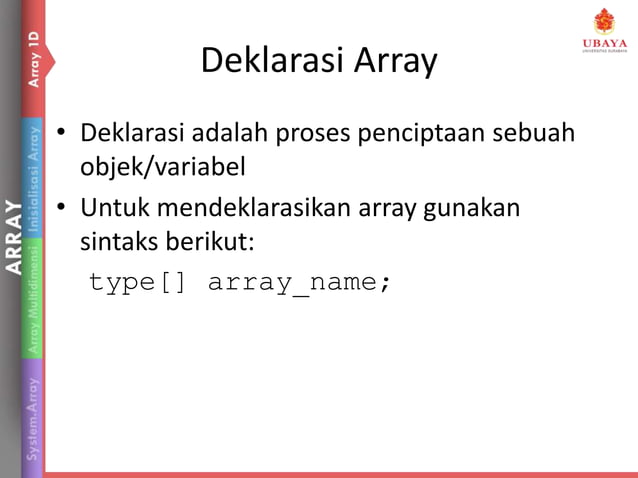Slide Array Untuk jurusan teknik informatika | PPT