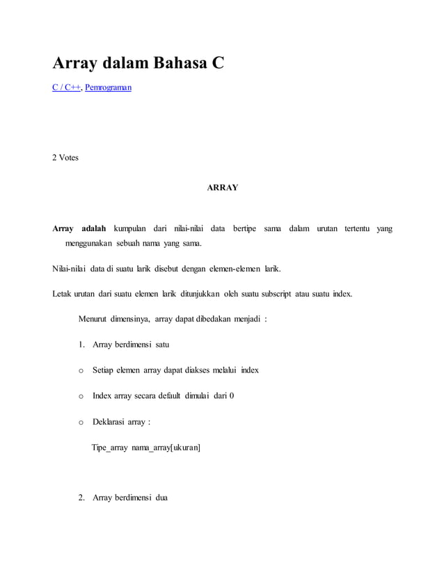 Array dalam bahasa c | DOCX