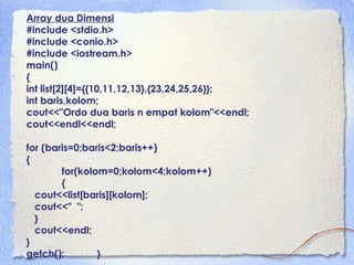 Penggunaan Array Satu Dimensi & Dua Dimensi | PPT