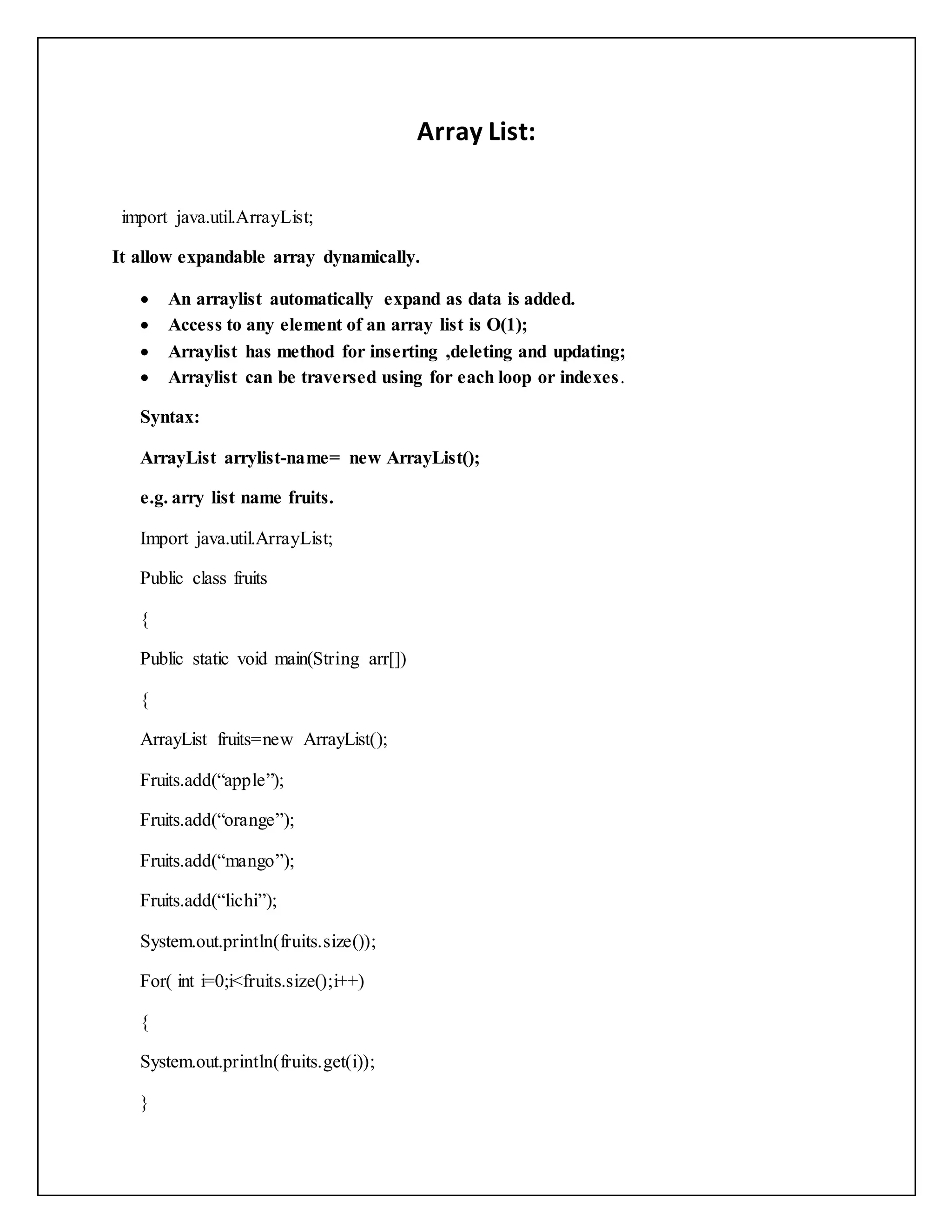 Array list | DOCX | Programming Languages | Computing