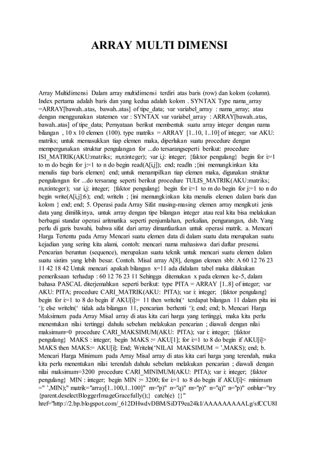 Array multi dimensi | PDF