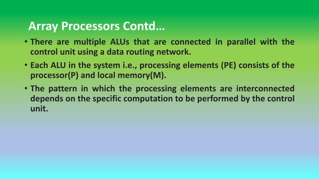 Array Processors And Architectural Classification Schemescomputer Architectureprofsumalathapptx