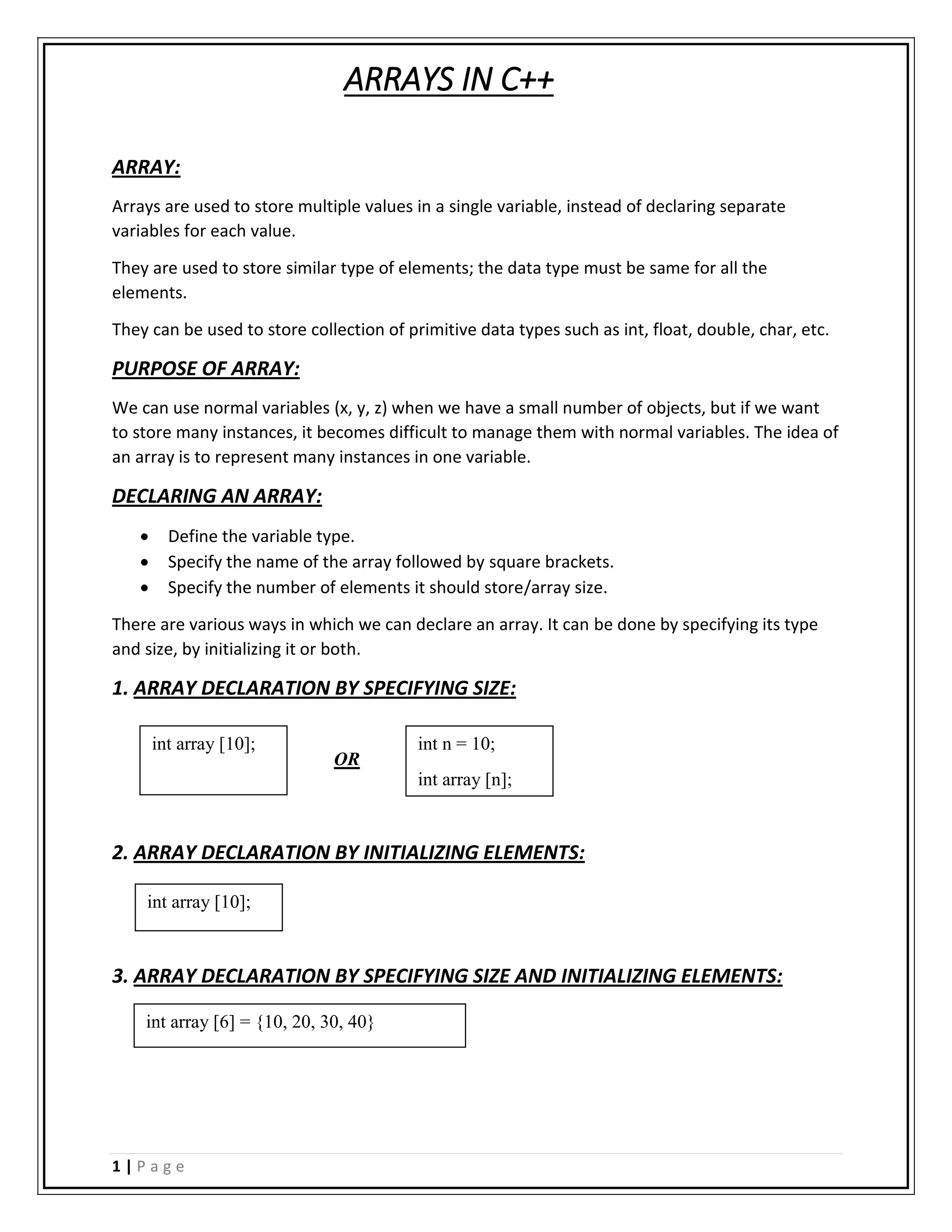 Arrays In C Pdf