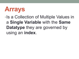 Arrays.pptx | Programming Languages | Computing