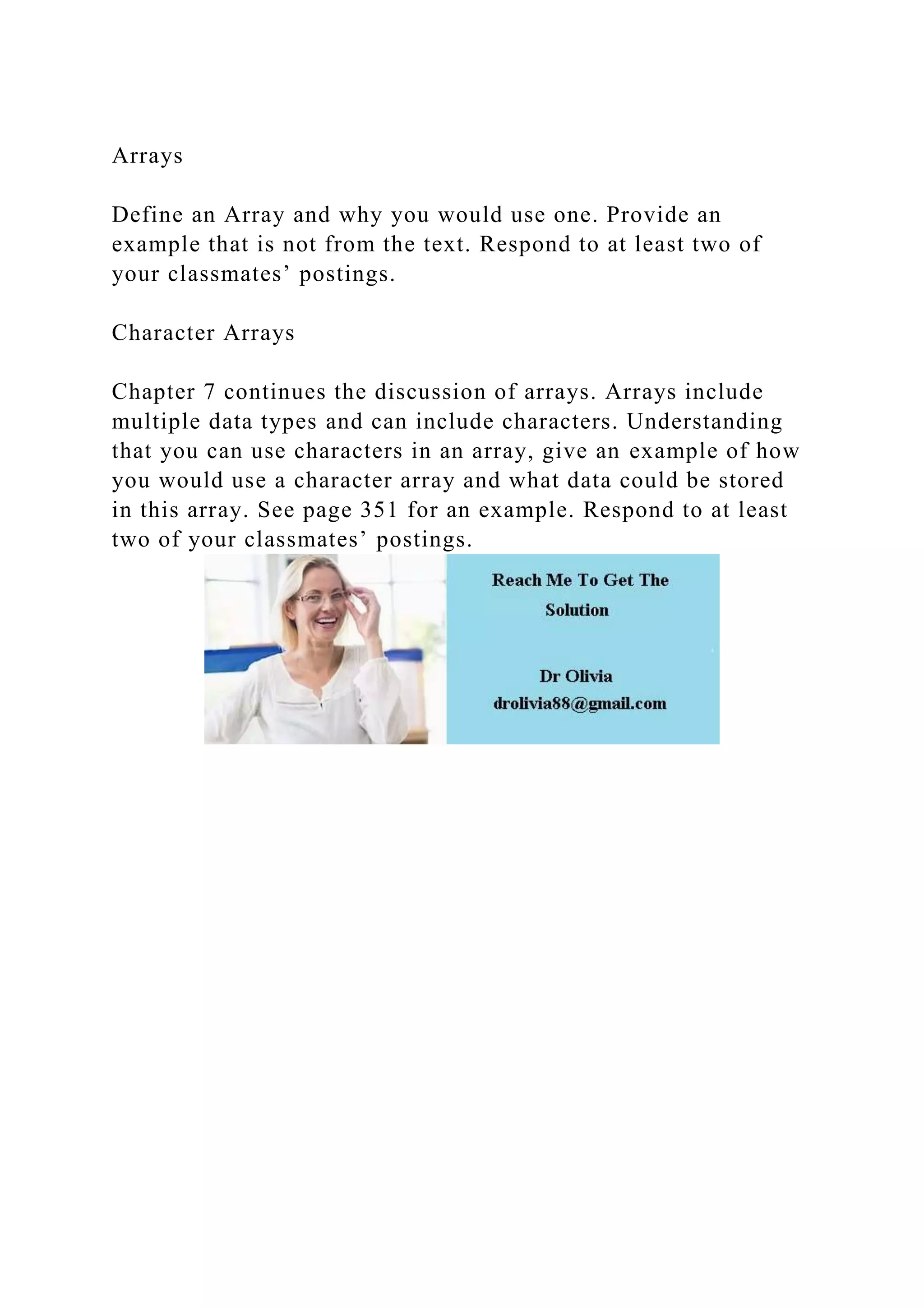 Arraysdefine An Array And Why You Would Use One Provide An Examdocx