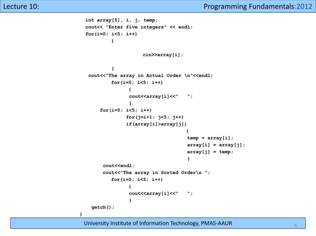 Array sorting | PPTX | Programming Languages | Computing