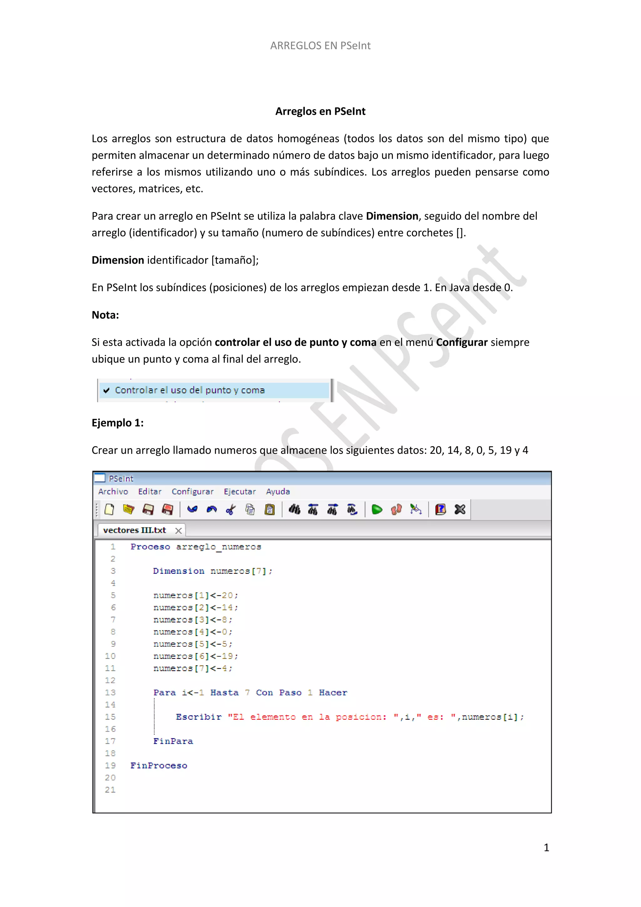 Arreglos en pseint Tutorial Basico | PDF