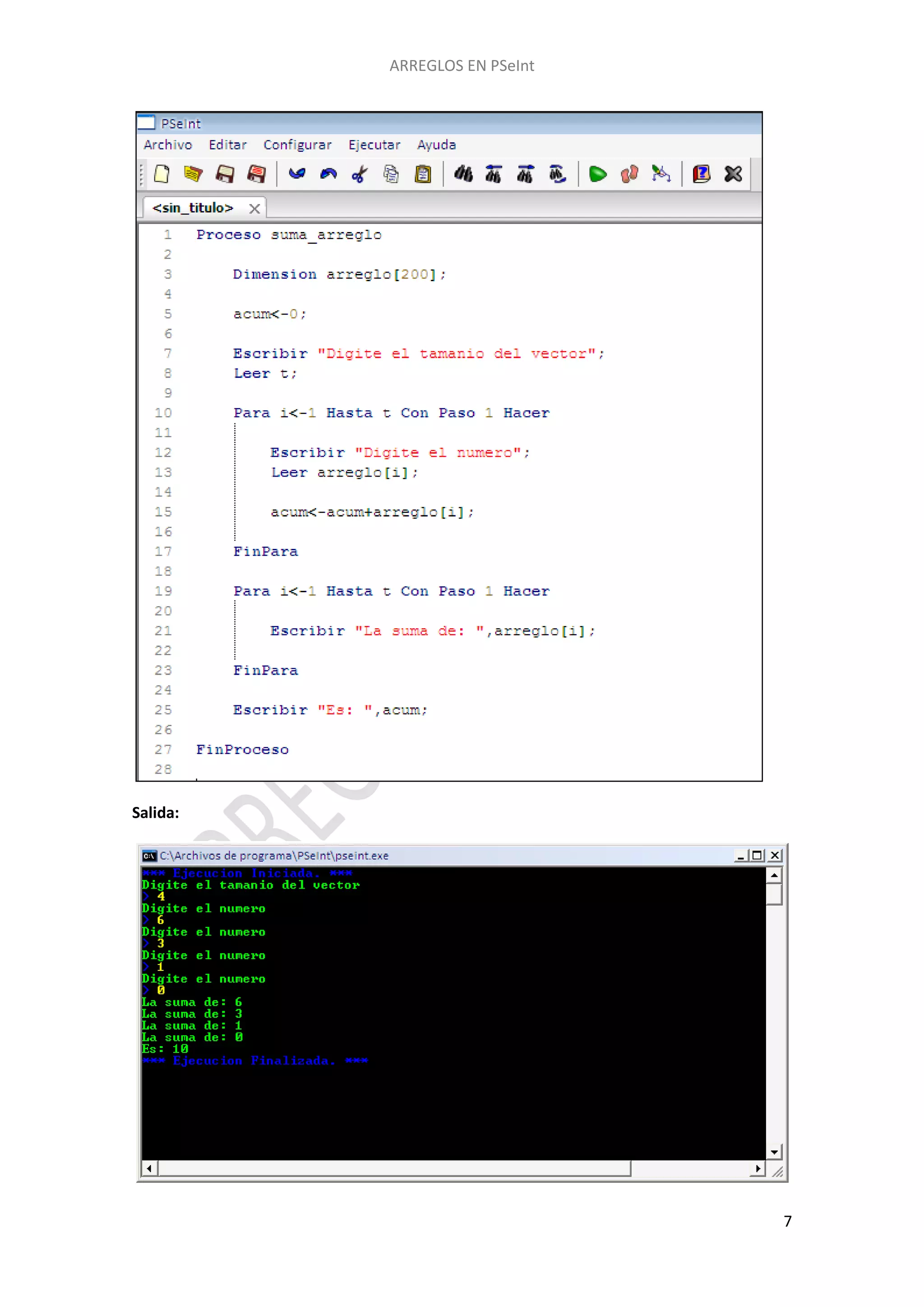 Arreglos o dimensiones en pseint | PDF