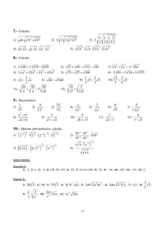 Exercicis de potències i arrels (3r ESO) | PDF