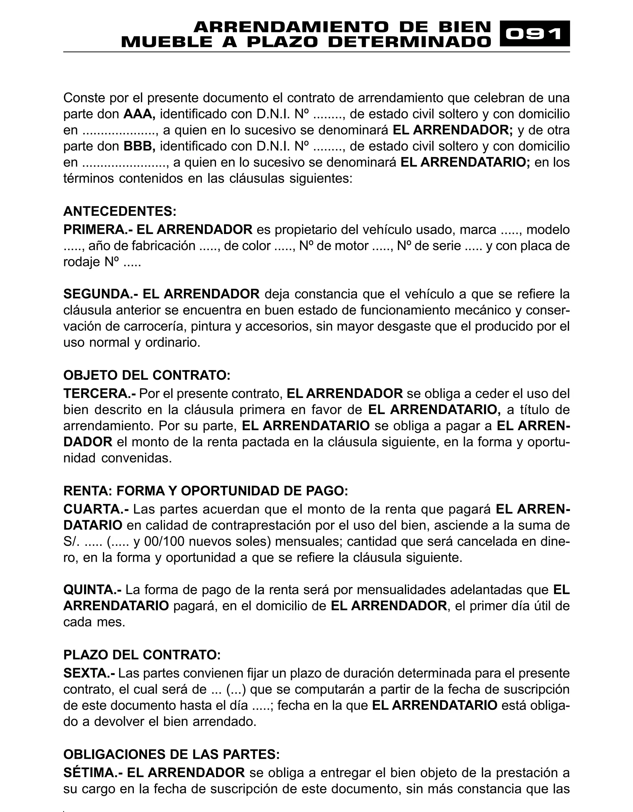 Arrendamiento de bien mueble a plazo determinado | PDF