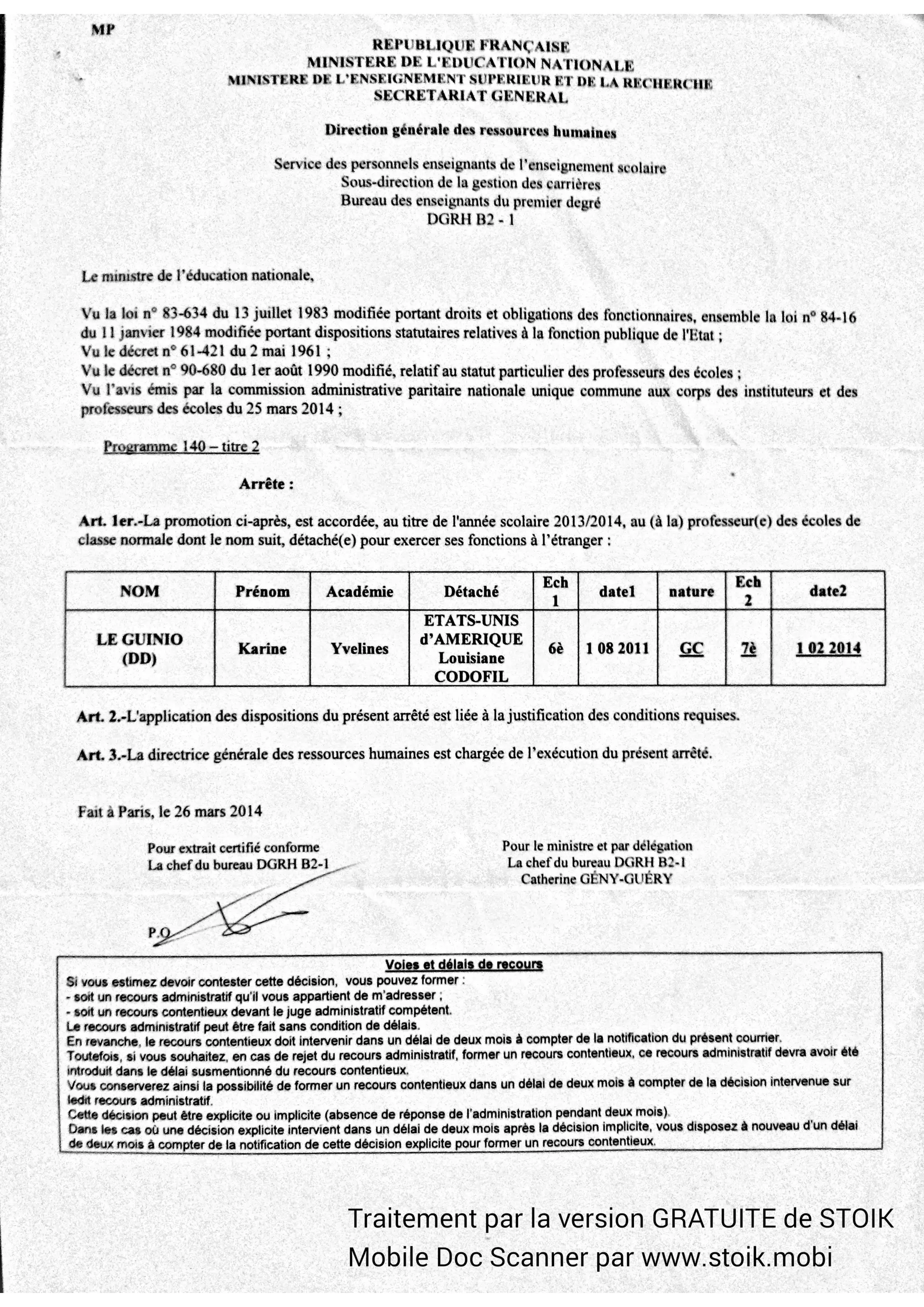 Karin Le Guinio Arrete promotion echelon 7 | PDF