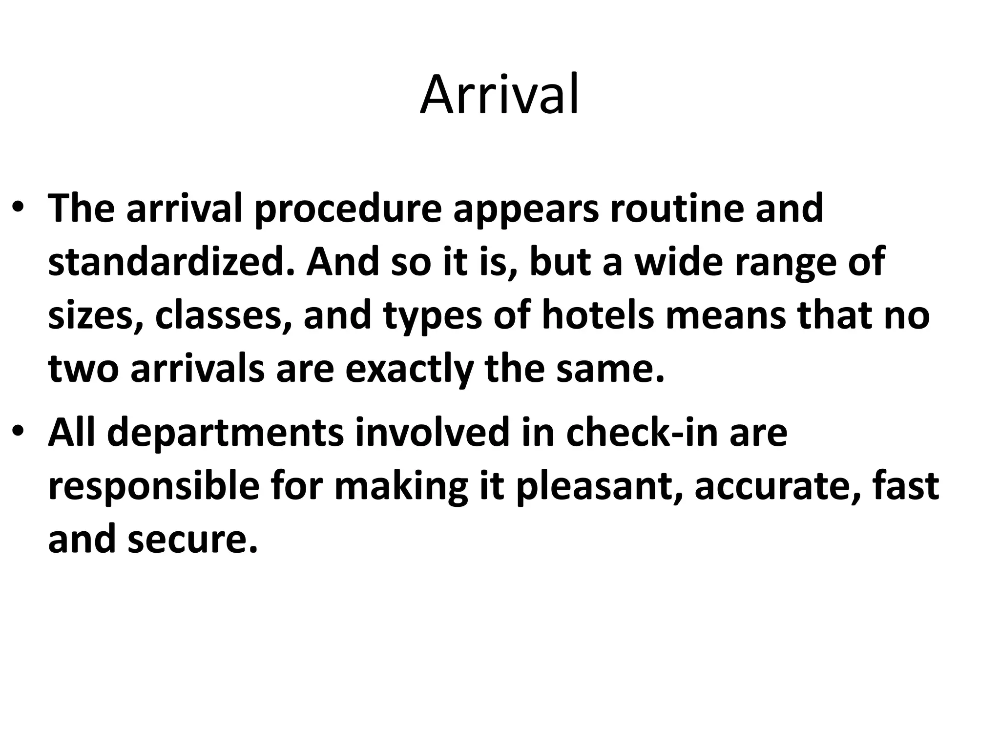 Arrival, registration, check in, rooming for FIT, Groups, VIP, Crew | PPTX