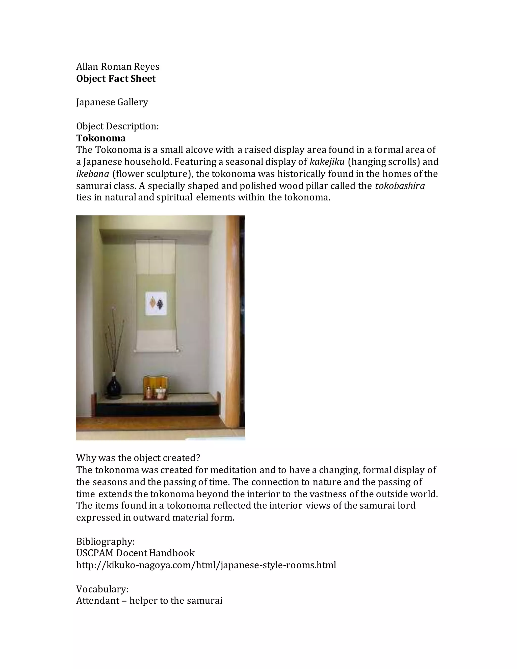 Object Fact Sheet - Tokonoma | DOCX