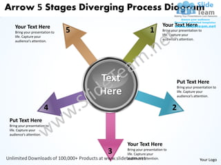 Arrow 5 stages diverging process diagram circular flow network power point slides | PPT