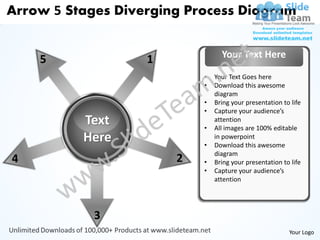 Arrow 5 stages diverging process diagram circular flow network power point slides | PPT