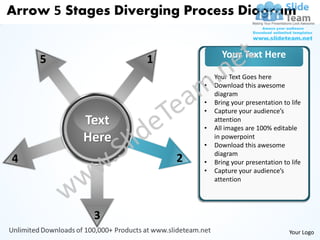 Arrow 5 stages diverging process diagram circular flow network power point slides | PPT