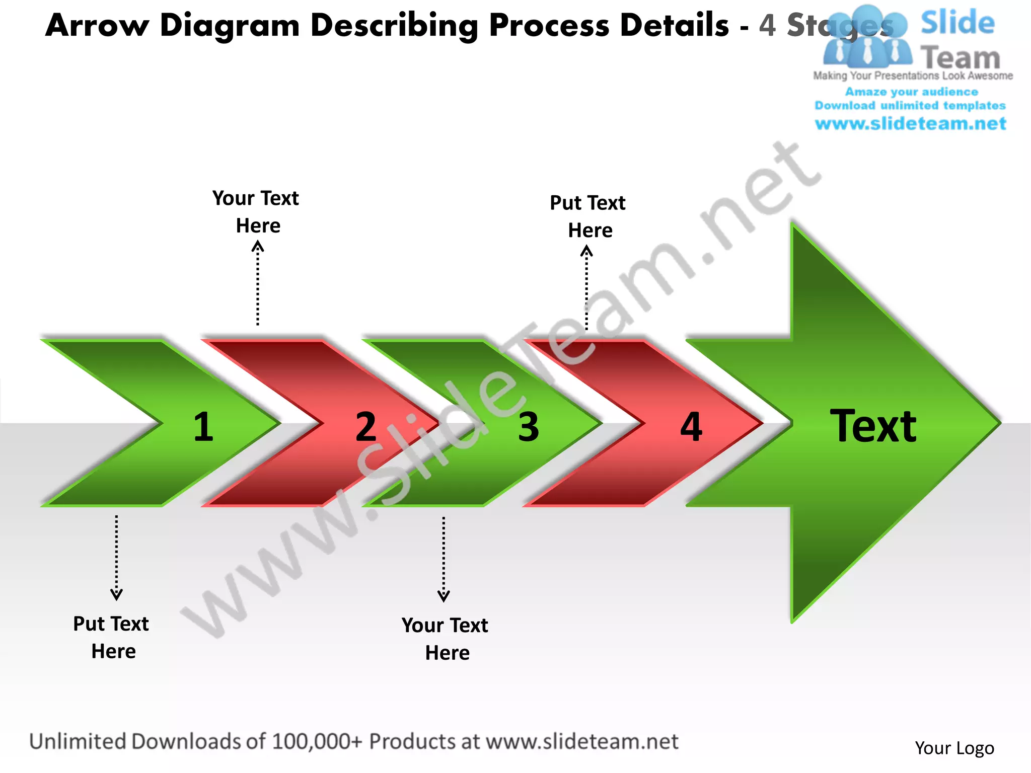 Arrow diagram describing process details 4 stages free flowchart ...