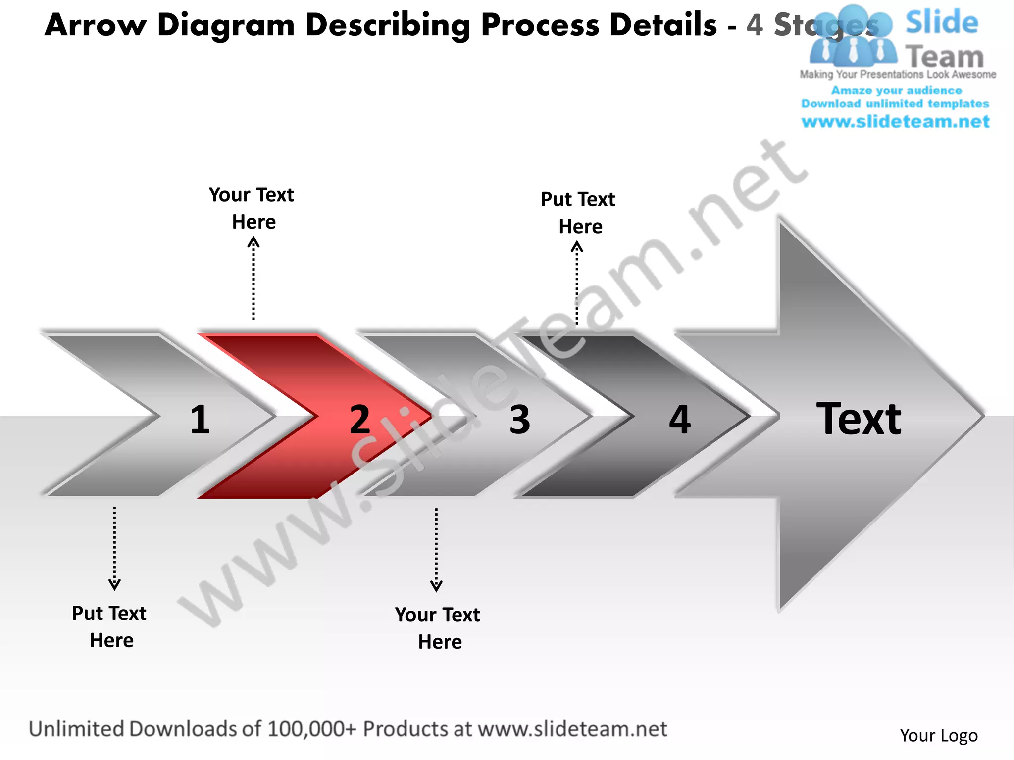 Arrow diagram describing process details 4 stages free flowchart ...