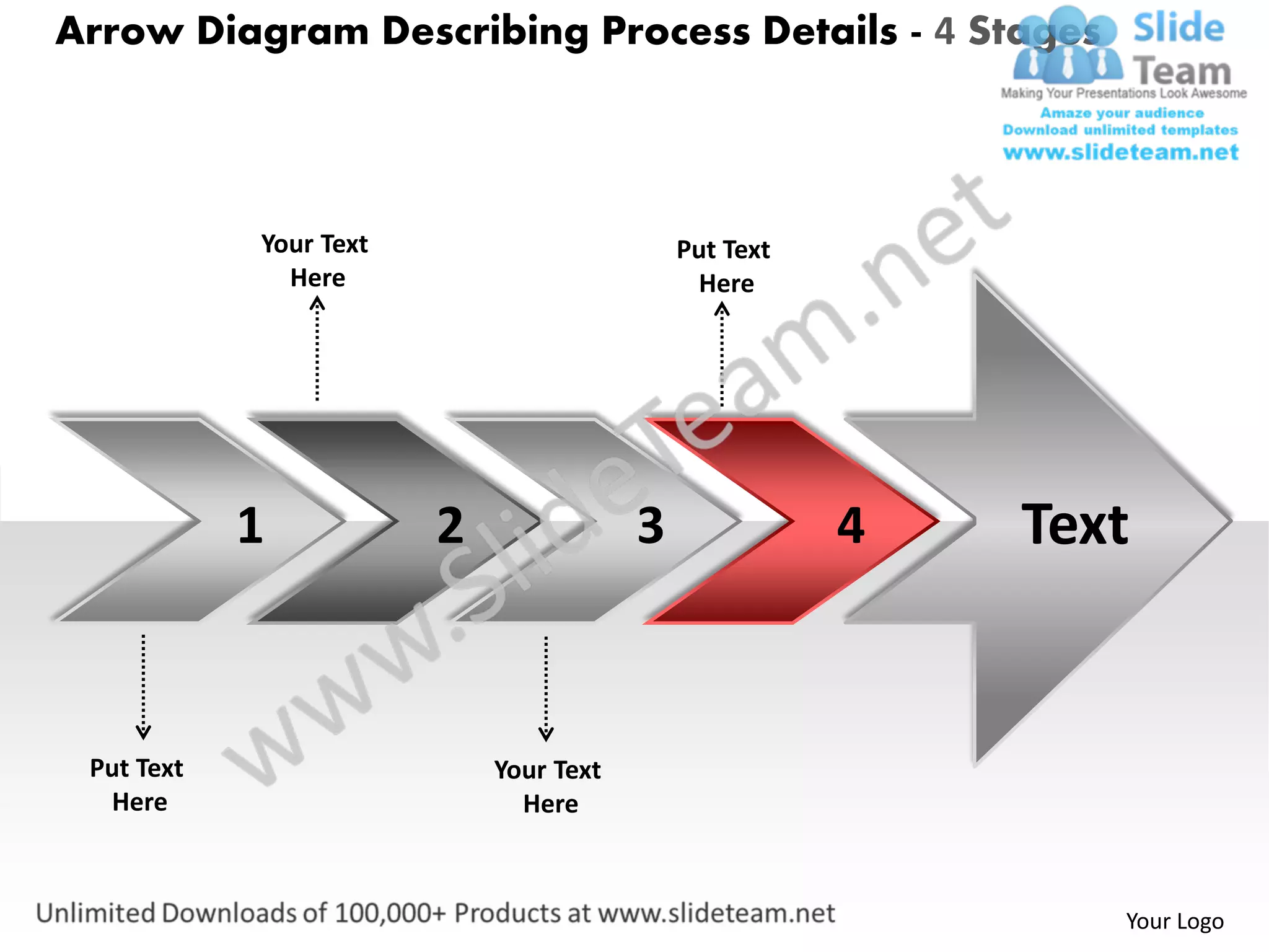 Arrow diagram describing process details 4 stages free flowchart ...