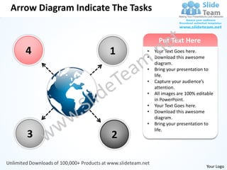 Arrow diagram indicate the tasks charts and networks power point ...
