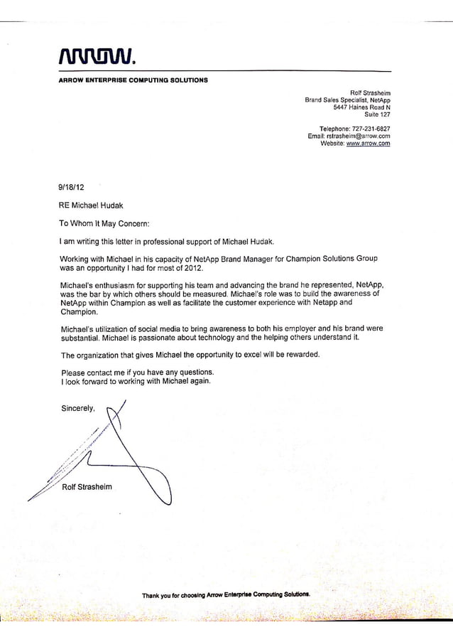 Arrow Reference Letter, I thank you Arrow Electronics | PDF