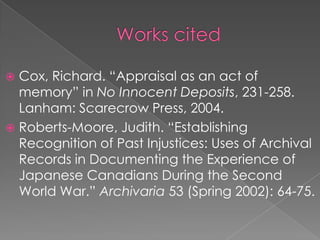 On the persistence of public memory: value and appraisal in archives | PPTX