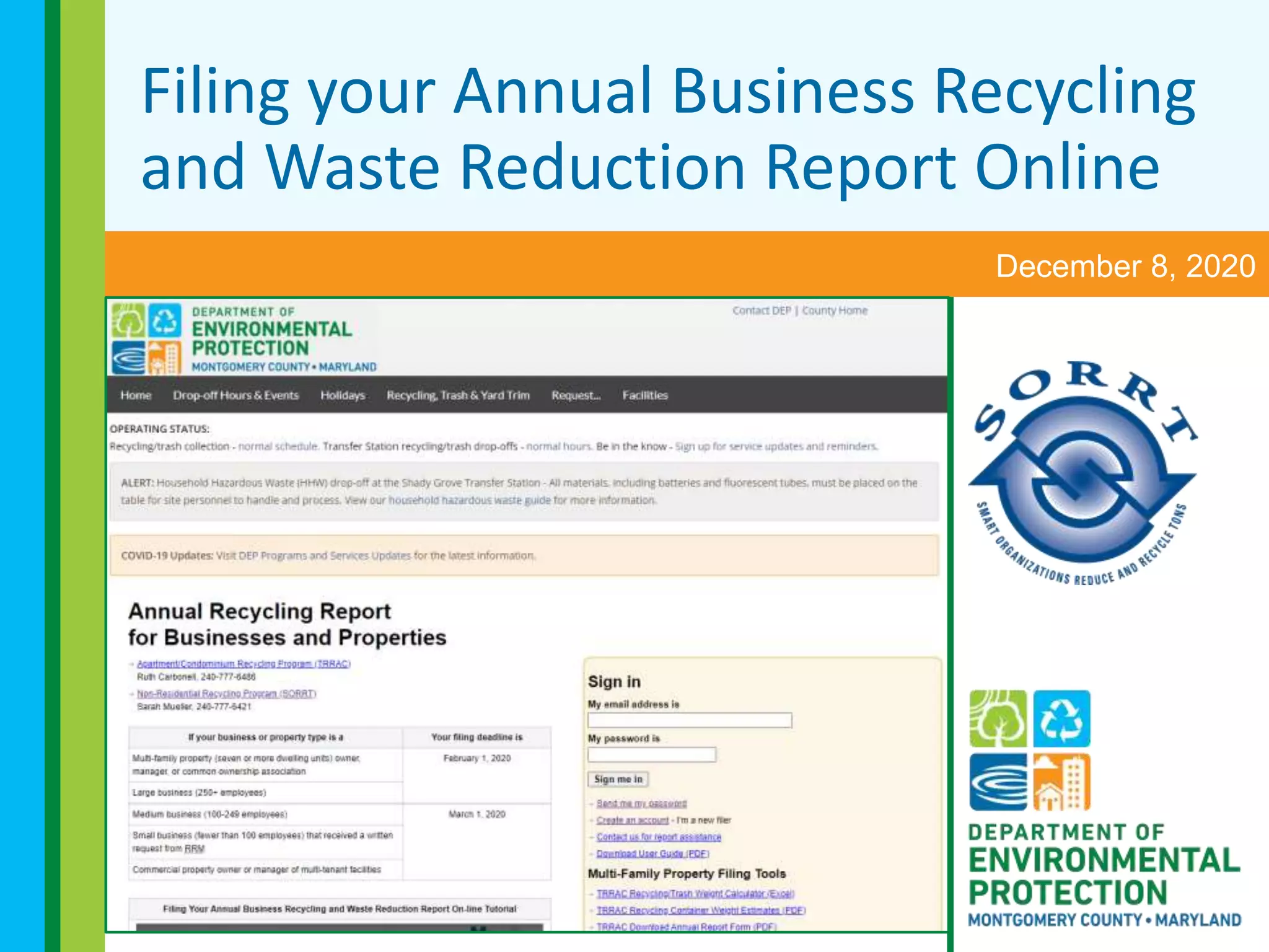 Annual Recycling Report SORRT Webinar 2020 | PPTX