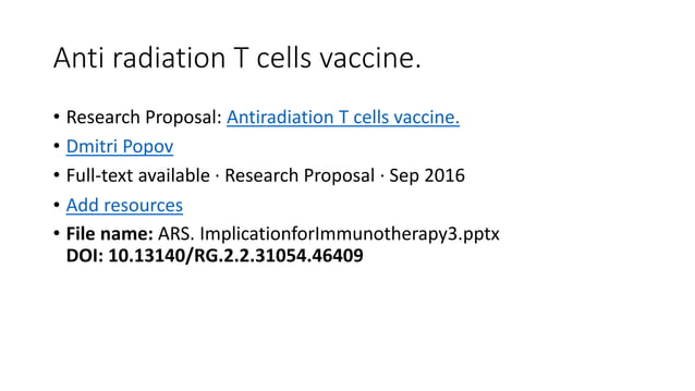 Anti Radiation T cells vaccine. | PPT
