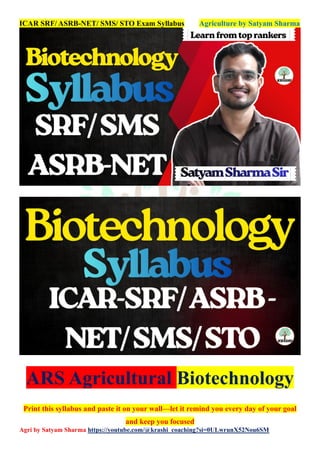 ICAR SRF, ASRB NET / SMS & STO Exam – Biotechnology Syllabus | Complete ...