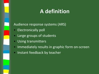 Didactic issues on using Audience Reponse Systems in eduation. | PPT