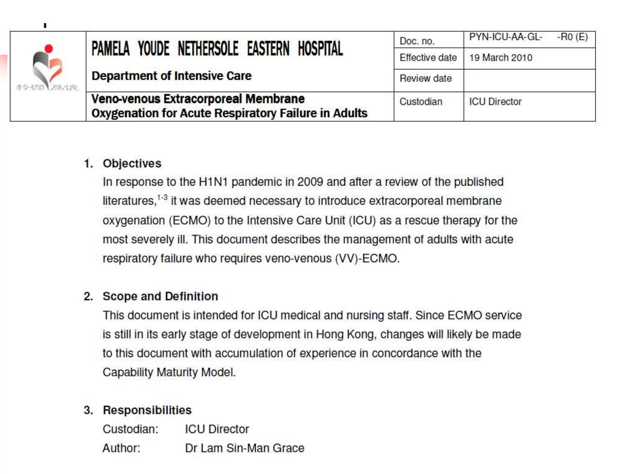Use of ECMO in H1N1 Influenza Pneumonia.ppt