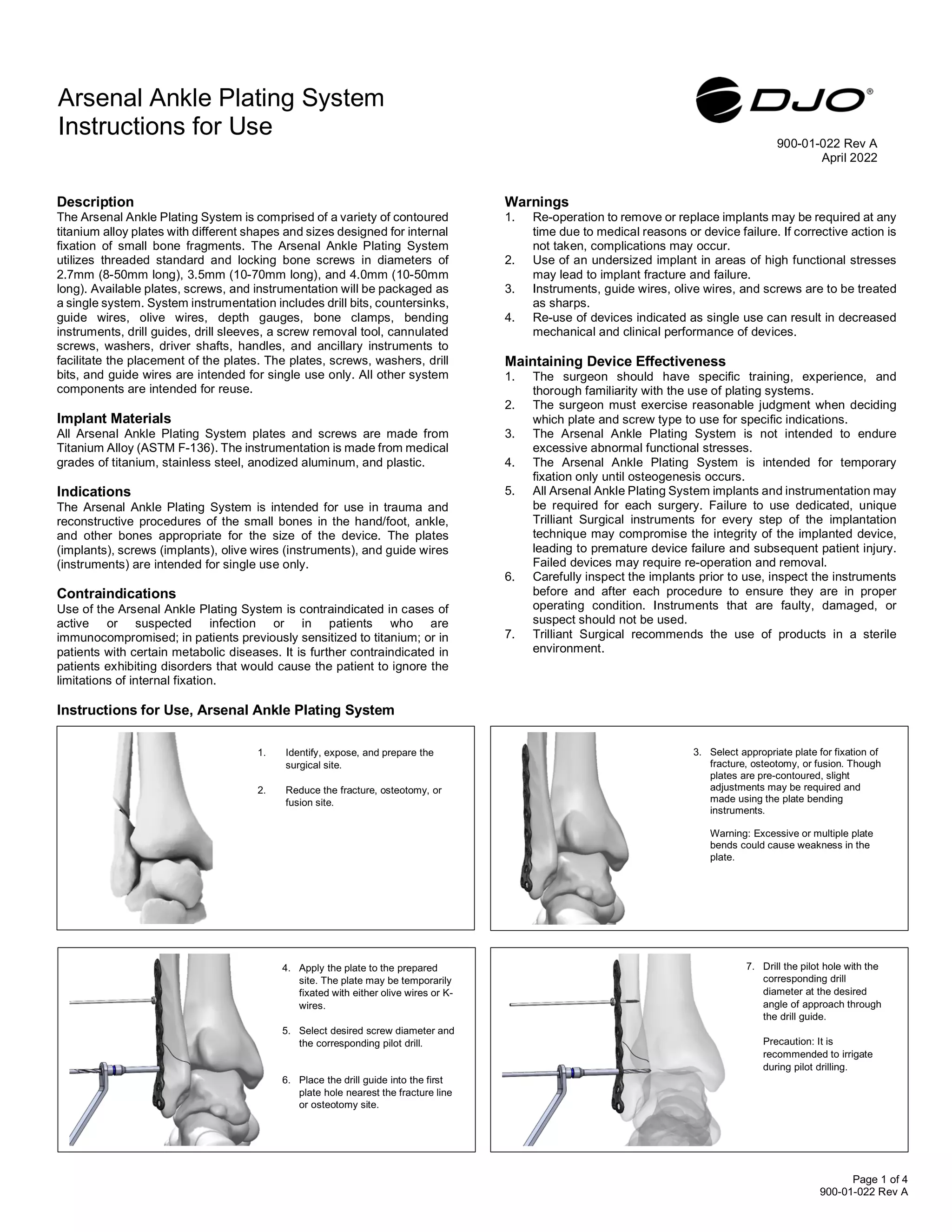 Arsenal Ankle Plating System - Implant Materials | Indications ...