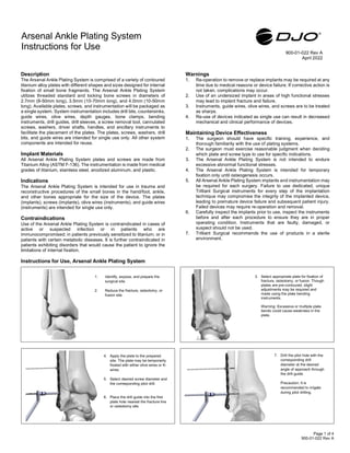 Arsenal Ankle Plating System - Implant Materials | Indications ...