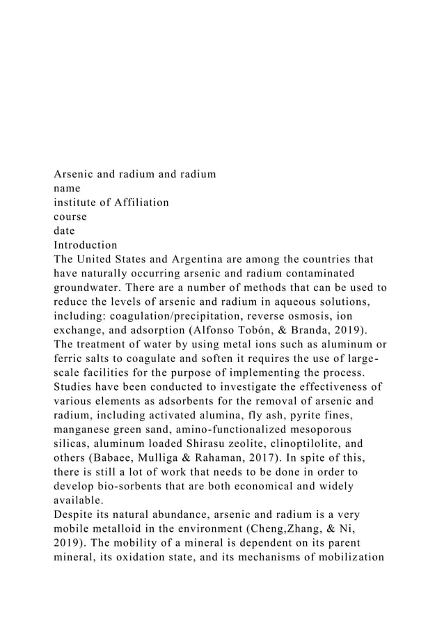 Arsenic and radium and radiumnameinstitute of Affi.docx