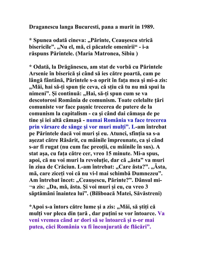 Arsenie boca profetii despre romania | DOC