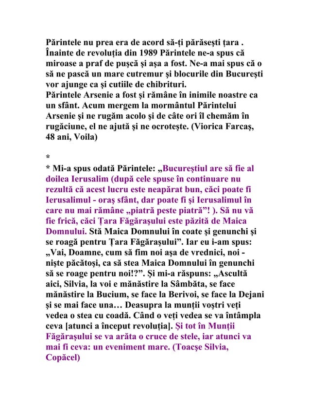 Arsenie boca profetii despre romania | DOC