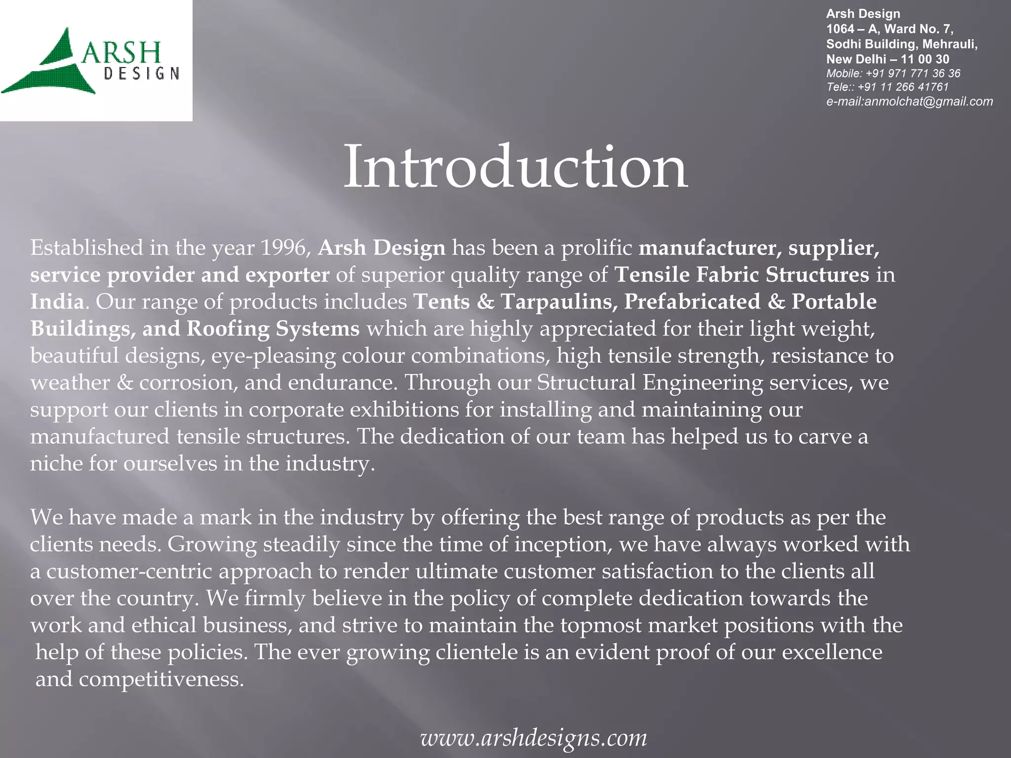 Arsh Design, New Delhi, Tensile Structures | PPT