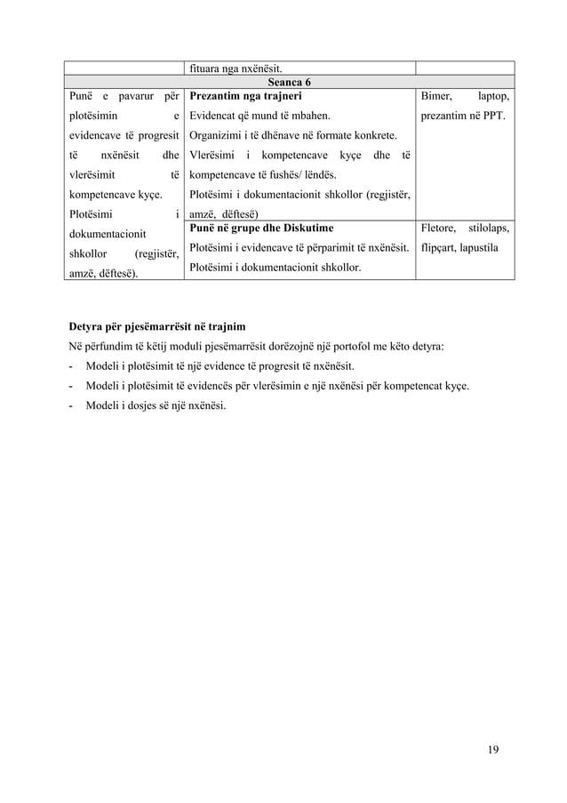 Arsimi fillor programi i trajnimit | DOC