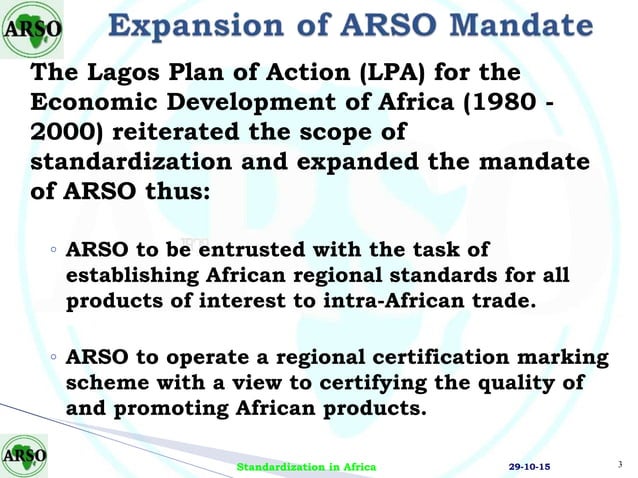 ARSO and Africa's standardization - interfacing technical standards ...