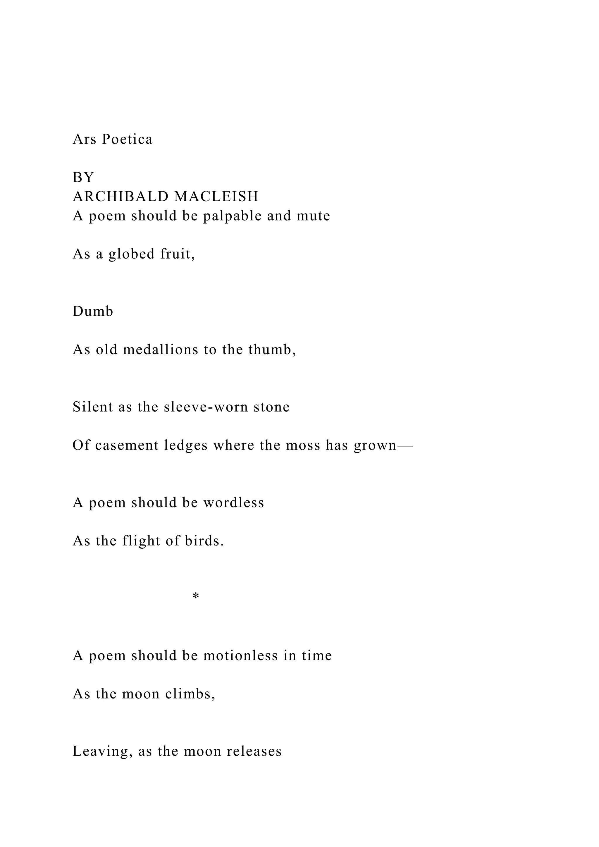 Ars PoeticaBY ARCHIBALD MACLEISHA poem should be palpabl.docx
