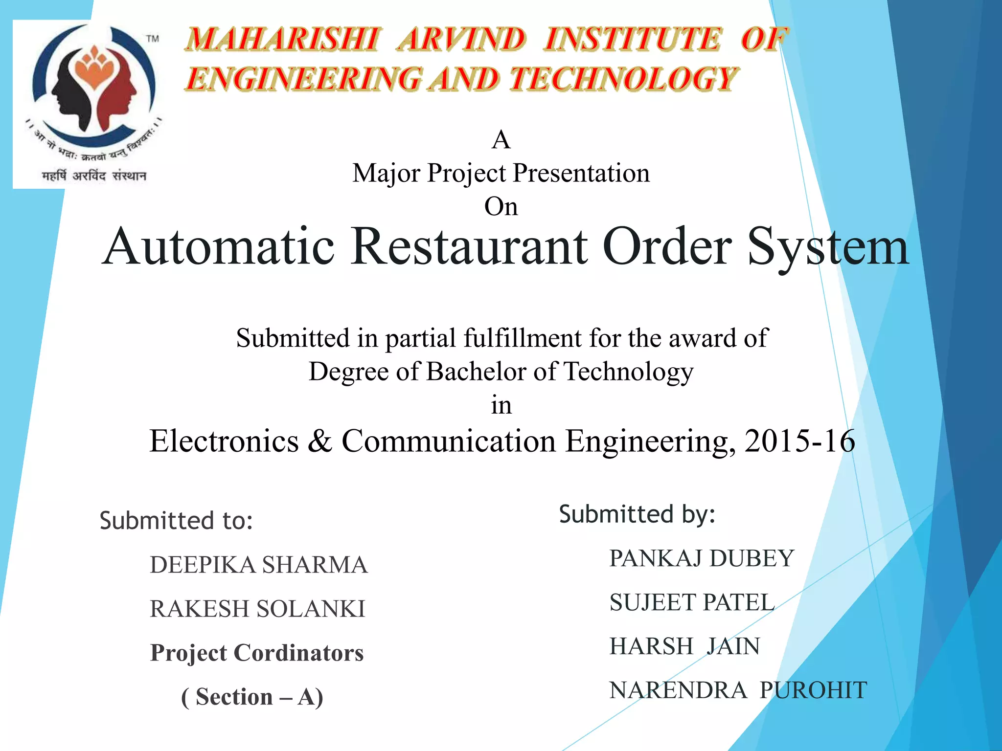 Automatic Restaurant Order System PPT | PPTX