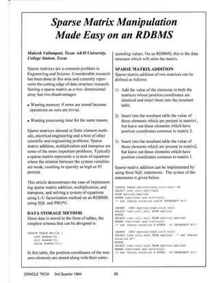 Sparse Matrix Manipulation Made easy in an Oracle RDBMS | PDF