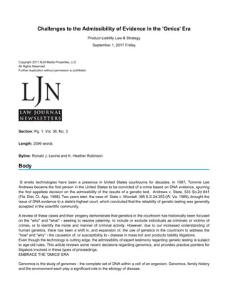 Challenges to the Admissibility of Evidence in the ‘Omics’ Era | PDF