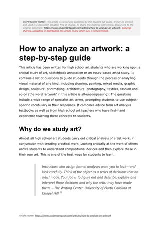 art-analysis-worksheet.pdf | Drawing and Sketching | Arts and Crafts