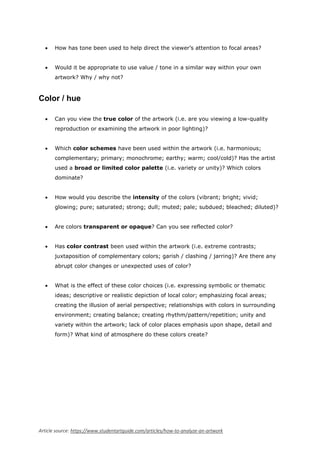 art-analysis-worksheet.pdf | Drawing and Sketching | Arts and Crafts