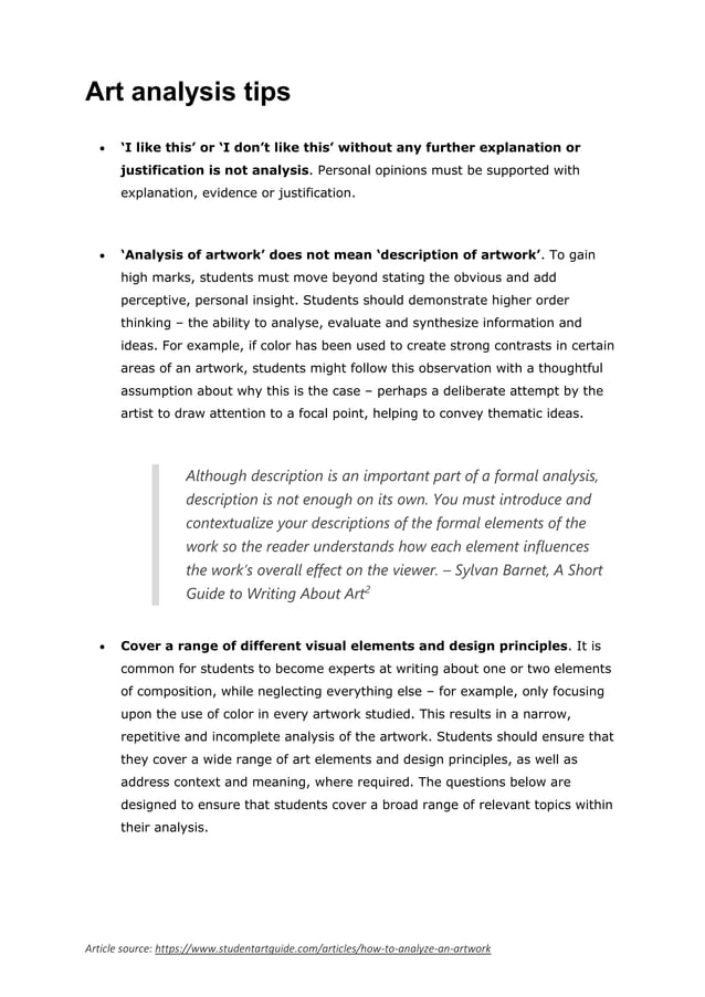 art-analysis-worksheet.pdf | Drawing and Sketching | Arts and Crafts