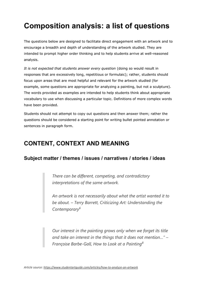 art-analysis-worksheet.pdf | Drawing and Sketching | Arts and Crafts