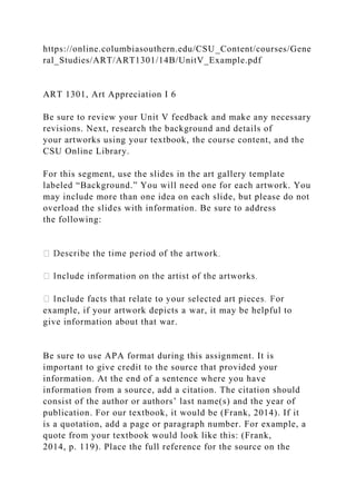 ART 1301, Art Appreciation I 1 Course Description P.docx