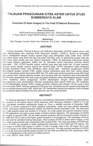 TINJAUAN PENGGUNAAN CITRA ASTER UNTUK STUDI SUMBERDAYA ALAM Overview Of Aster Imagery In The ...